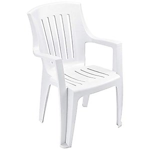 Global Industrial Outdoor Stacking Chair, Resin, White, Lot of 4