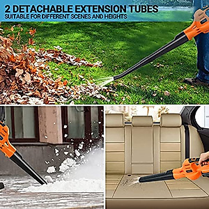 WISETOOL 20V Cordless Leaf Blower with Battery and Charger, Leaf Blower Battery Operated, Rechargeable Electric Handheld Leaf Blower Variable Speed With 2 Tubes For Patio, Leaves & Snow Blowing-Orange