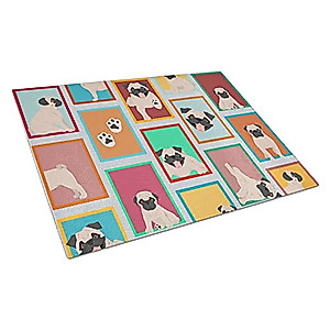 Caroline's Treasures MLM1090LCB Lots of Fawn Pug Glass Cutting Board Large Decorative Tempered Glass Kitchen Cutting and Serving Board Large Size Chopping Board