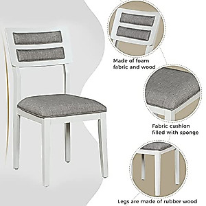 ERYE FANYE Classic Wooden 6-Piece Upholstered Dining Furniture Sets Include 1 Table, 4 Chairs with Soft Cushions and Padded Bench for Home Apartment Kitchen & Dining Room,White+Gray