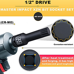 Aiourx 1/2" Drive Master Impact XZN Bit Socket Set, 10-Pieces: M5 - M18, Cr-Mo Steel, Heavy Duty Storage Case