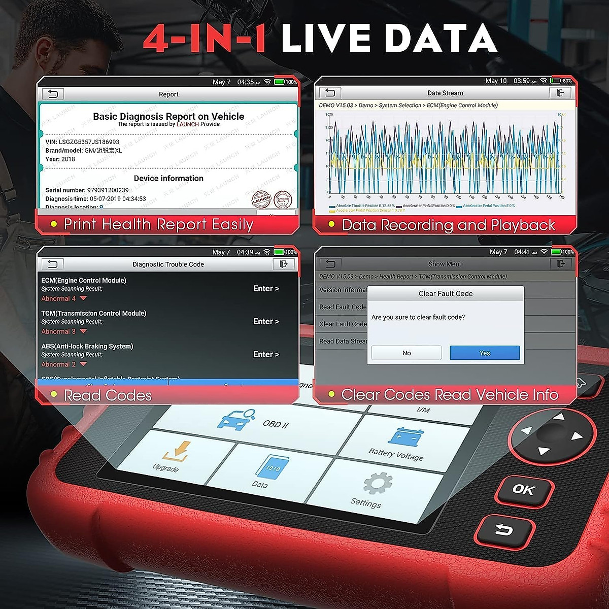 LAUNCH OBD2 Scanner CRP123X Elite Car Scanner,2024 Lifetime Free Online Update Diagnostic Scan Tool with SAS/Throttle Reset,ABS SRS Transmission Car Check Engine Code Reader,Auto VIN,Battery Test…