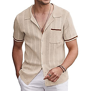 COOFANDY Knit Polo Shirts Short Sleeve for Men Summer Casual Beach Button Down Shirt Light Brown