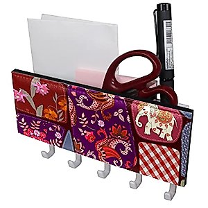 Ethnic Patchwork Elephant Floral Rack Organizer with 5 Hooks Wall Bathroom Kitchen Shelf Rack Multifunctional Storage Shelf