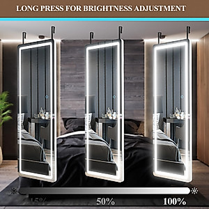 EDTEMI 39"x12" LED Lighted Wall Mounted Mirror,Over The Door Hanging Mirror,Full Body Mirror, Hanging Mirror for Bedroom Living Room Locker Room(White)