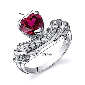 PEORA Created Ruby Heart Ring for Women in Sterling Silver, Statement Solitaire Design, 1.75 Carats total, Comfort Fit, Size 8