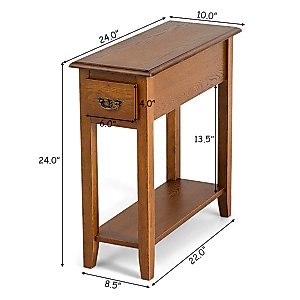 Tangkula Narrow End Table, Slim Side Table with Drawer and Open Shelf, Small End Tables for Small Spaces, Narrow Nightstand Bedside Table for Living Room Bedroom, 9.8 x 23.6 x 23.6 inches (1, Walnut)