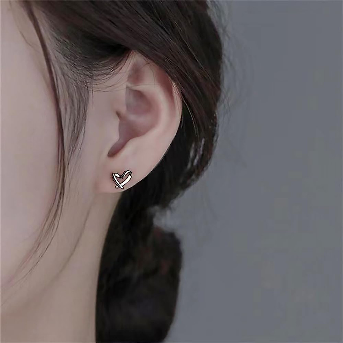 Reffeer Solid 925 Sterling Silver Tiny Heart Stud Earrings for Women Teen Girls Love Heart Stud Earrings (D-Black Gold)