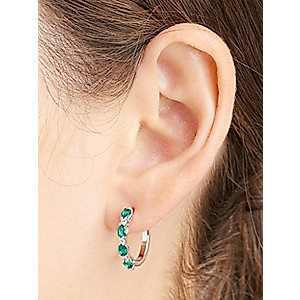 Amazon Essentials 0.12 cttw Lab Grown Diamond and Created Emerald 925 Sterling Silver Hoop Earrings (H-I Color, I1 Calarity) (previously Amazon Collection)