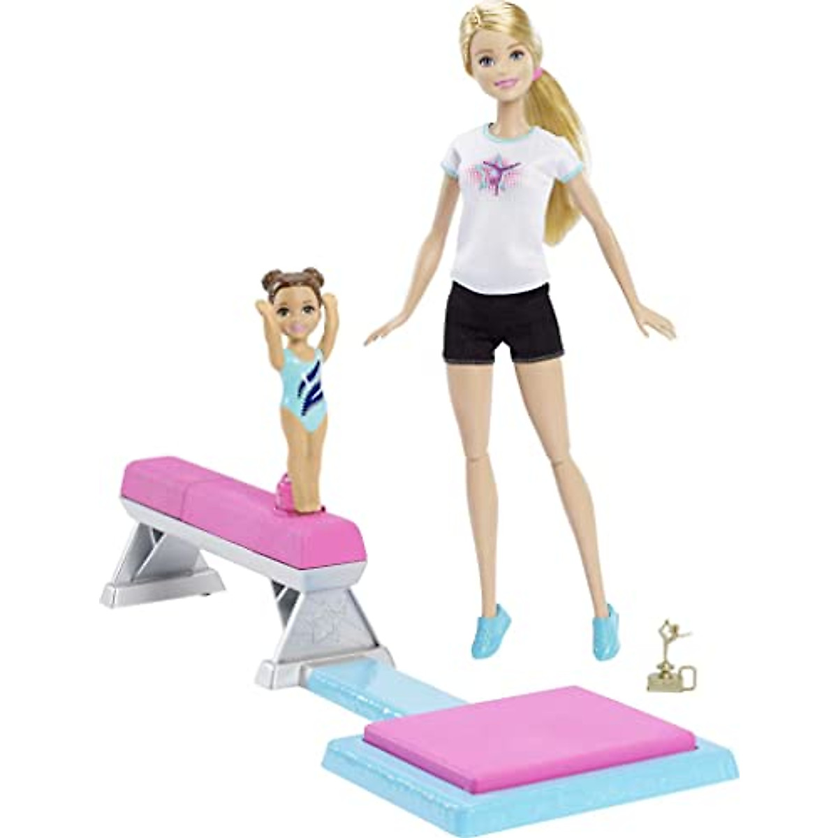 Barbie Gymnastic Dolls & Accessories, Flippin' Fun Gymnast Playset with 2 Dolls, Balance Beam & Flipping Dismount Action