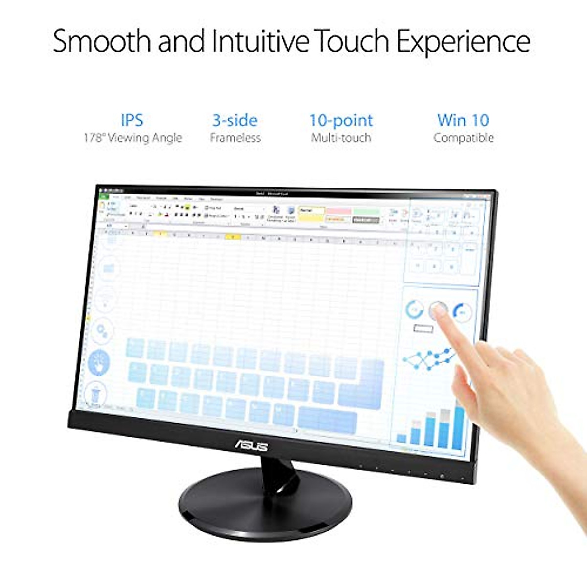 ASUS VT229H 21.5" Monitor 1080P IPS 10-Point Touch Eye Care with HDMI VGA (Renewed)