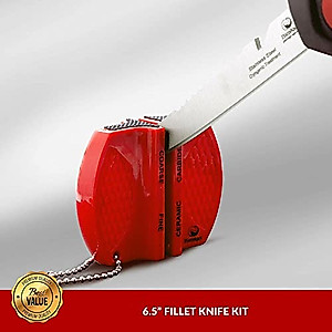 6.5 inches Fillet Knife Kit | Multifunctional Stainless Steel Fish Deboning and De-Scaling Knife with Sheath + Portable Knife Sharpener + Fish Bones Tweezers + BBQ Silicone Glazing Brush