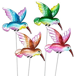 4 Pcs Hummingbird Garden Metal Stakes Set, 14 Inch Tall Hummingbird Garden Stakes Decor, Outdoor Garden Decor, Metal Bird Decorative Garden Stakes, for Lawn Pathway Patio Plant Pot Flower Bed (Bird)