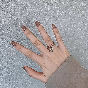 GANGYUN Open Zircon Crystal Lock Key Padlock Cuff Finger Rings for Women Adjustable Punk Infinty Chain Rings Jewelry (Gold)