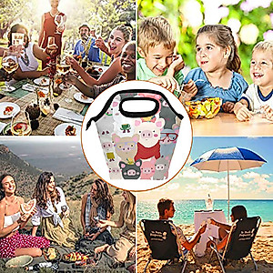 Cartoon Funny Baby Pig Lunch Bag Insulated Lunch Box Pink Red Animal Lunch Tote Bag Snacks Organizer for Women Men Adults College Work Picnic Hiking Beach Fishing