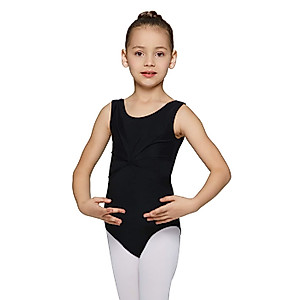 MdnMd Sleeveless Tank Leotard for Girls with Mesh Cross Front (Black, 12-14 Years)