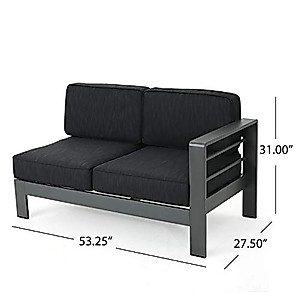 Christopher Knight Home Cape Coral Outdoor Aluminum V-Shaped Sectional Sofa with Water Resistant Cushions, 4-Pcs Set, Grey / Dark Grey