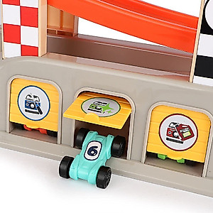 Aomola Montessori Toys for 3 4 5 Year Old Boys Toddlers, Car Ramp Toys with 8 Mini Cars, Parking Lot & Gas Station, Ramp Racer Toy Gift for Boys Girls Age 3-5