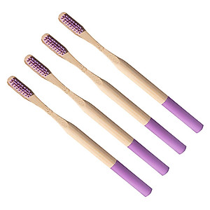 Natural Bamboo Charcoal Toothbrush Soft Bristles Manual Toothbrush for Adults 4Pcs (Purple)