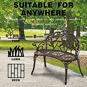 PayLessHere Garden Bronze Park Bench Yard Furniture Cast Aluminum Rose Antique