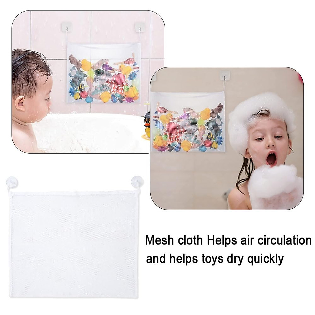 Quick Dry Mesh Bag Bath Baby Toy Organiser Bath Toy Holder with Suction Cups for Toddlers Kids Bath Games
