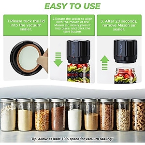 YANOY 𝗔𝗨𝗧𝗢 𝗦𝗧𝗢𝗣 Mason-Jar-Vacuum-Sealer for Mason Genie(Vacuum Sealer Kit for Wide and Regular Mouth Canning Jar Lids) Ever Jar Vacuum Sealer for Mason Jars Canning Supplies Food Storage