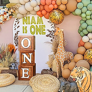 First Birthday Boxes Party Decorations 3 Wood Grain Brown blocks with ONE Letter, Printed Letters,First Birthday Centerpiece Decor, Teddy Bear Baby Shower Supplies, 1 Year Old Birthday Decorations