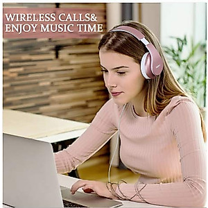 TUINYO Wireless Headphones Over Ear, Bluetooth Headphones with Microphone, Foldable Stereo Wireless Headset-Rose Gold/Apricot