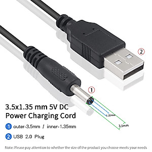 Duttek USB to DC Cable, 3.5x1.35 mm 5V DC Power Charging Cord, Electronics Barrel Jack Plugs USB 2.0 A Male to DC 3.5mm x 1.35mm Male Adapter Converter Cable(10 inch / 25cm)