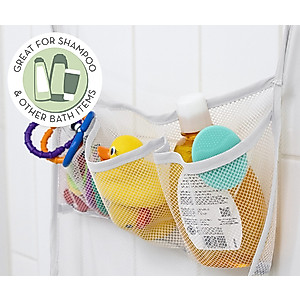 S&T INC. Bath Toy Storage Net with Pockets for Tub, Shower Caddy Holds Baby and Kids Toys, Soap, or Shampoo, Hooks Included, 14 Inch by 20 Inch, White, 1 Pack