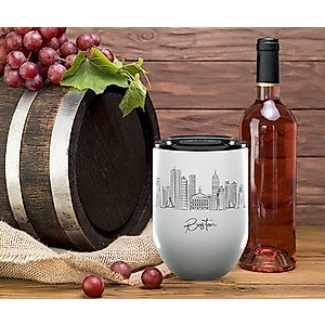Boston Massachusetts Gifts and Souvenirs - 12 Oz Insulated Wine Tumbler with Lid - Boston College Graduation Gifts - Unique Drinkware - USA Long Distance Gifts for Her & Homesick Student Gifts