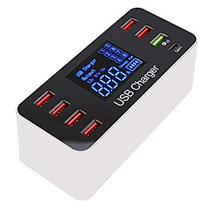 Multi USB 8-Port Smart Fast Desktop Hub Wall Charger Charging Station Quick Charge 3.0 USB Type C Port With LED Display Compatible with Apple Samsung Android Smart Phone, Tablet, Nintendo Switch Games