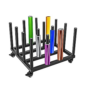 Vinyl Storage Cart Mobile Rack 16 Roll Holder Heavy Duty Digital Media for Mobile Storage Rack Suit for Blueprint/Photography Paper Rolls Organize