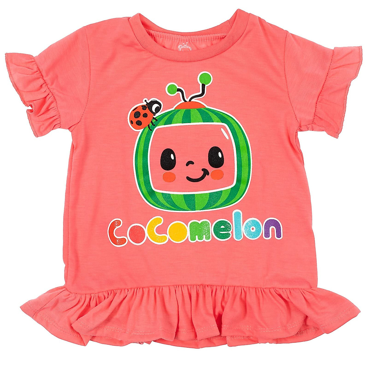 CoComelon JJ Yoyo Tomtom Infant Baby Girls Peplum T-Shirt and Bike Shorts Outfit Set Pink 12 Months