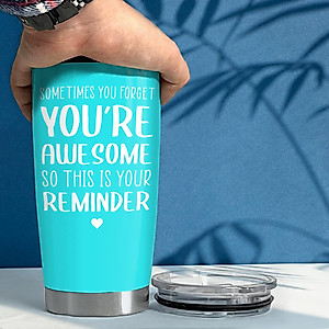 SANDJEST Sometimes You Forget That You’re Awesome So This Is Your Reminder Tumbler Gift Set - Birthday, Christmas Inspirational Gifts for Women, Men - 20oz Insulated Coffee Travel Mug