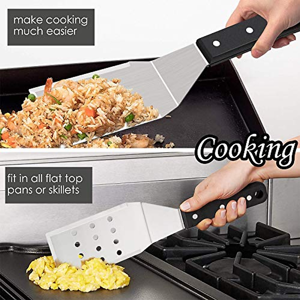 HaSteeL Metal Spatulas, Stainless Steel Griddle Spatula Tools with Riveted Handle, Heavy Duty Burger Turner for Teppanyaki BBQ Flat Top Hibachi Cast Iron Grilling Cooking, Dishwasher Safe - (2Packs)