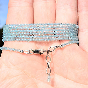 Zenergy Gems Adjustable 6.5" to 7.5" Micro-Faceted 2.8mm Blue Apatite Bracelet Sterling Silver (Selenite Charged) Reiki