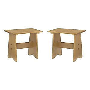 Linon Delk Pine Wood Small Backless Benches Set of 2 in Honey