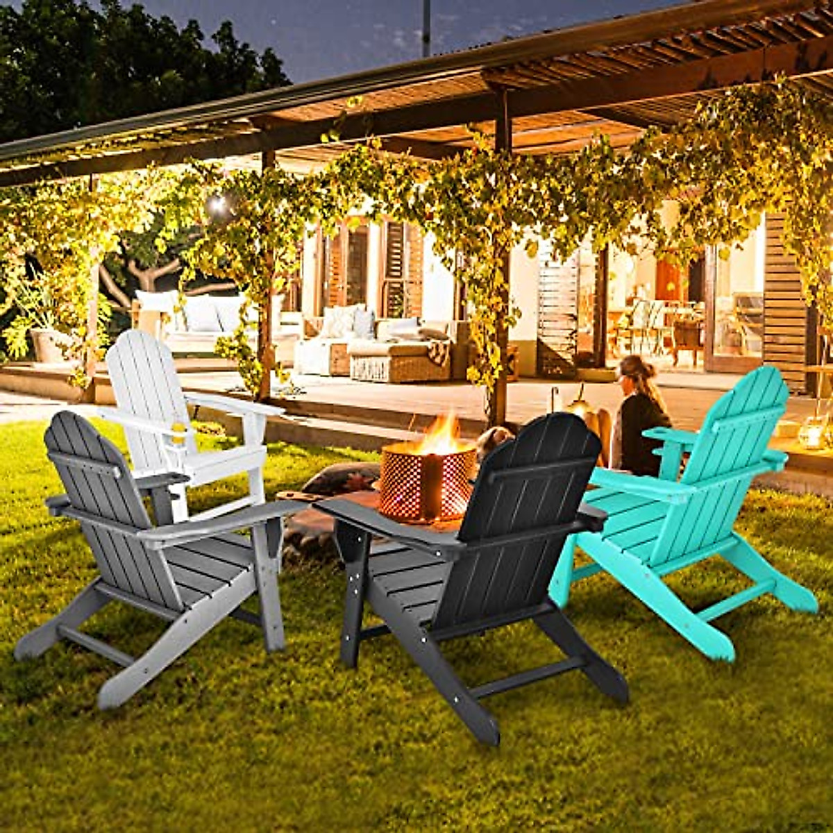 Giantex Adirondack Chair Outdoor Fire Pit Chairs, HDPE Weather Resistant Patio Chair for Outside Campfire,Deck, Garden, Yard, Lawn Furniture Porch and Lawn Seating Composite Chairs, Turquoise