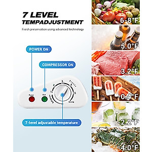 Mini Chest Freezer 3.5 Cu.Ft, Small Top Door Deep Freezer with 7 Adjustable Temperature, Removable Basket, Low Noise for Home, Apartment, Open Garage, Kitchen White