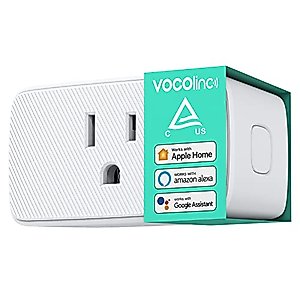 VOCOlinc Homekit Smart Plug Works with Alexa, Apple Home, Google Assistant, WiFi Smart Plug That Work with Alexa, Electrical Timer Outlet Support Siri, No Hub Required, 15A, 2.4GHz, 110～120V (1 Pack)