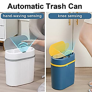 LALASTAR Automatic Trash Can, Small Bathroom Trash Can with Lid, Slim Touchless Garbage Can, Narrow Motion Sensor Trashcan, Smart Plastic Trash Bin for Bathroom, Bedroom, Kitchen, White, 2 Gallon