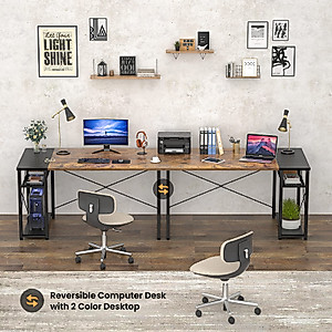 Ecoprsio Computer Desk, 39 Inch Small Desk for Small Space, Modern Study Writing Desk with Storage Shelves, Reversible Laptop Table for Home Office, Gaming Room, Bedroom, Workstation, Rustic and Black