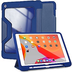 TopEsct Kids Case for iPad 9th/8th/7th Generation, Protective Case with Pencil Holder, Premium Silicone Shockproof Smart Cover Auto Wake/Sleep(Blue)