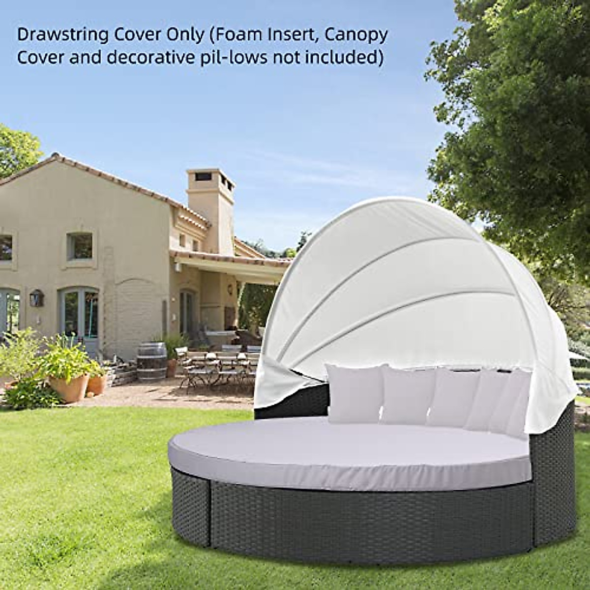 MICTONY Outdoor Daybed Cushion Cover, 66" Replacement Daybed Cover with Elastic Band, Sun Bed Cushion Cover, Outdoor Round Bed Cushion, Cover ONLY (Daybed NOT Included), Grey
