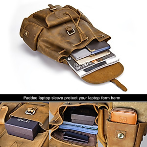 BRASS TACKS LEATHERCRAFT Backpack for Men Women Vintage Crazy Horse Full Leather Travel Daypack 15.6" Laptop Rucksack