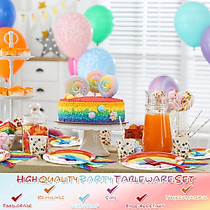 100 Pcs Rainbow Party Supplies Include 7 Inch Rainbow Party Plates 9 Inch Party Plates Napkins and Tableware Forks Spoons for 20 Guests Birthday Party Decorations(Rainbow Style)