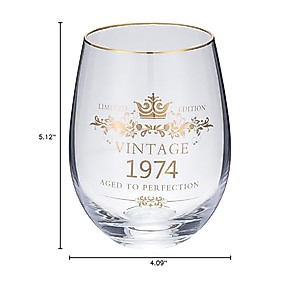 1974 50th Birthday Gifts for Women Men 15 Ounce Wine Glasses Classic Birthday Gift Water Tumbler Juice Cup Happy Birthday Present .1974 Vintage Edition 50th Anniversary, Reunion Gift for Him or Her