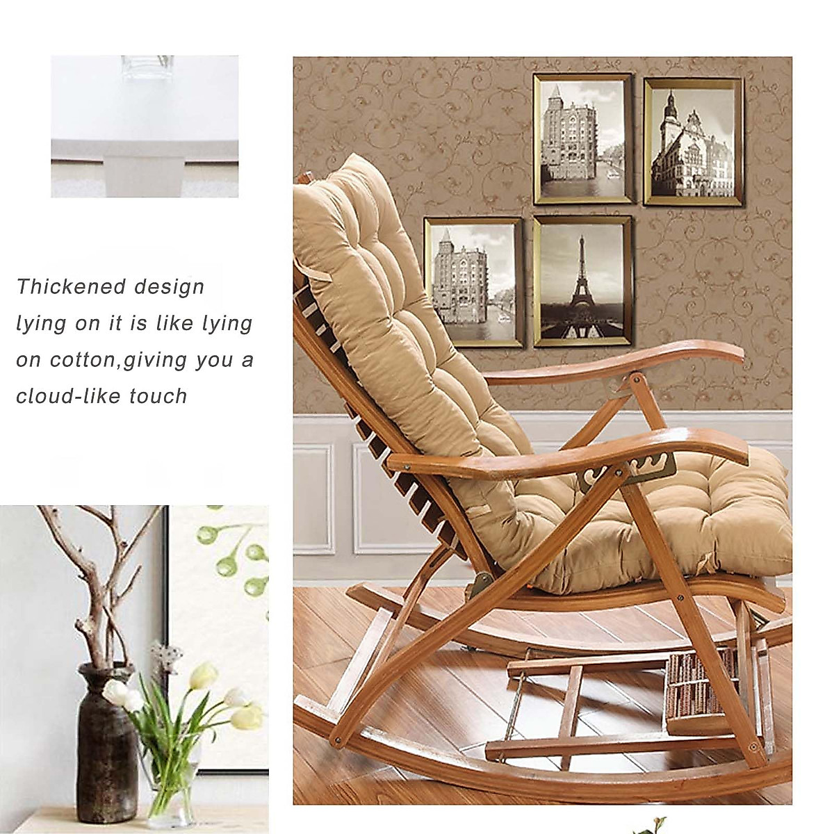 Outdoor High Back Chair Cushion with Ties Indoor Outdoor Rocking Chair Cushion Soft Thickened Replacement Seat Cushion for Patio Furniture,Orange