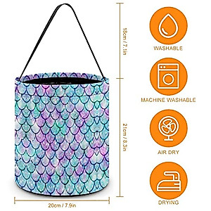 SLNFDKND Rainbow Mermaid Scale Halloween Bucket Trick Or Treat Buckets Candy Tote Bag for Kids Halloween Decorations